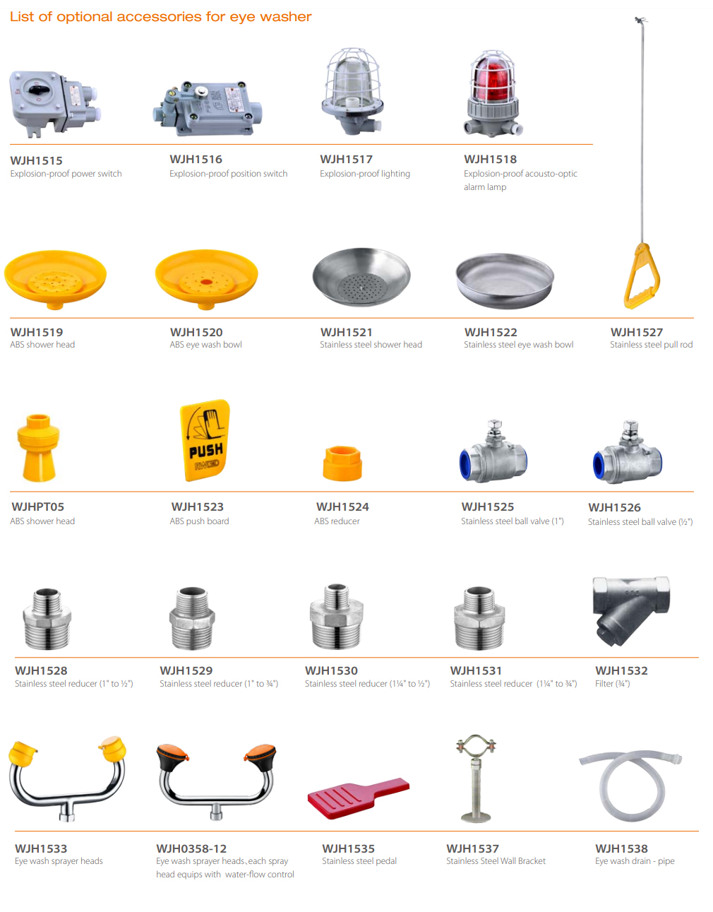 List of optional accessories for eye washer - Eye Wash Stations, Safety ...